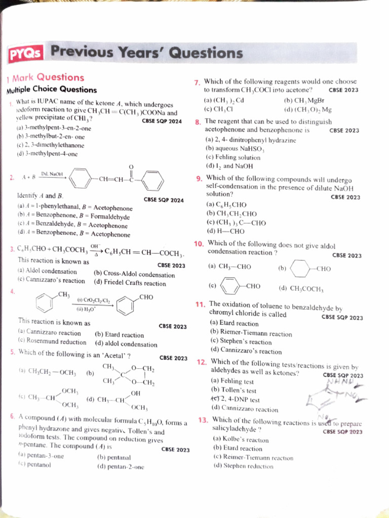 Aldehyde and Ketone Important Qns | PDF | Aldehyde | Ketone