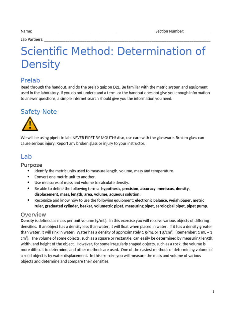 Measuring Density in the Lab | PDF | Density | Volume