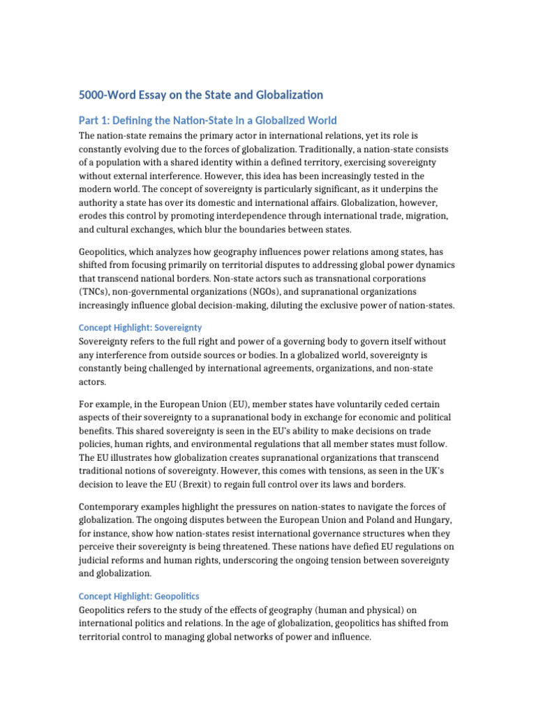 5000_word_essay_globalization_state | PDF | Globalization | Free Trade