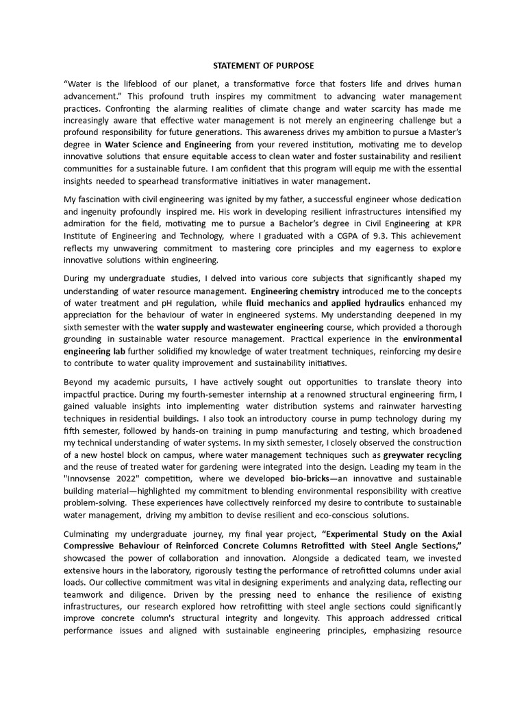 KIT - STATEMENT OF PURPOSE | PDF | Sustainability | Engineering
