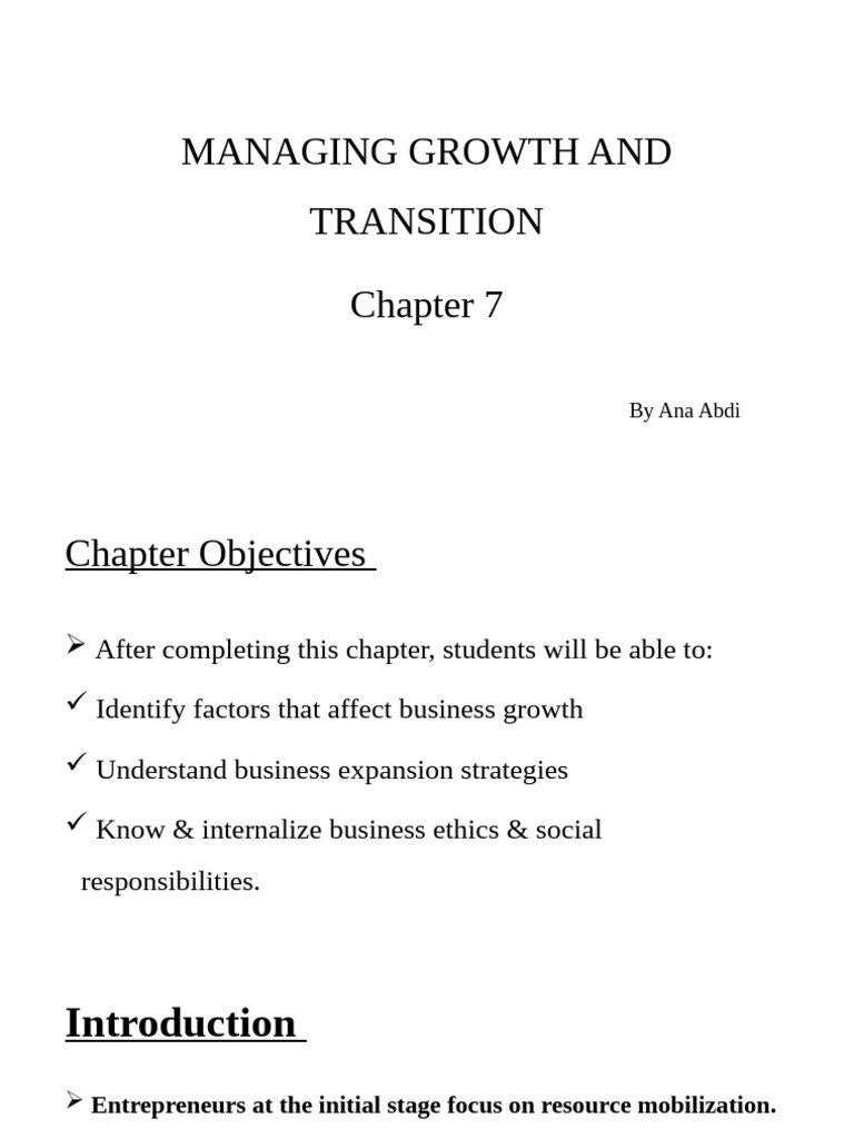 Chapter 7 Managing Growth and Transition | PDF | Entrepreneurship ...