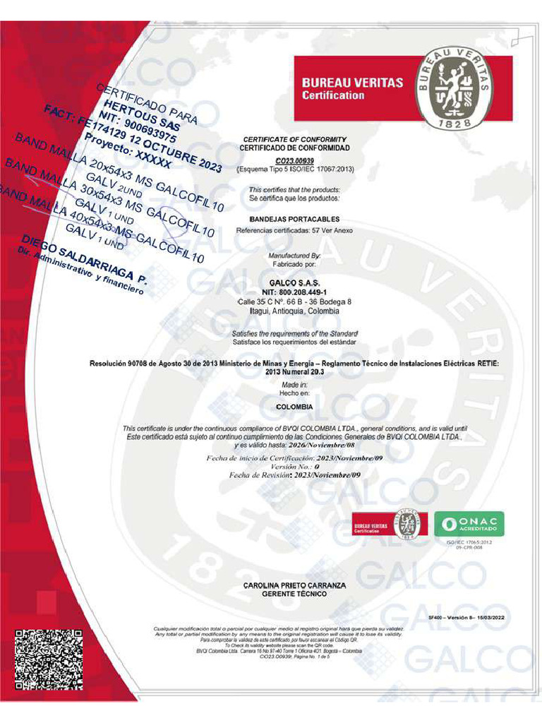 Certf. Ductos y Bandejas | PDF