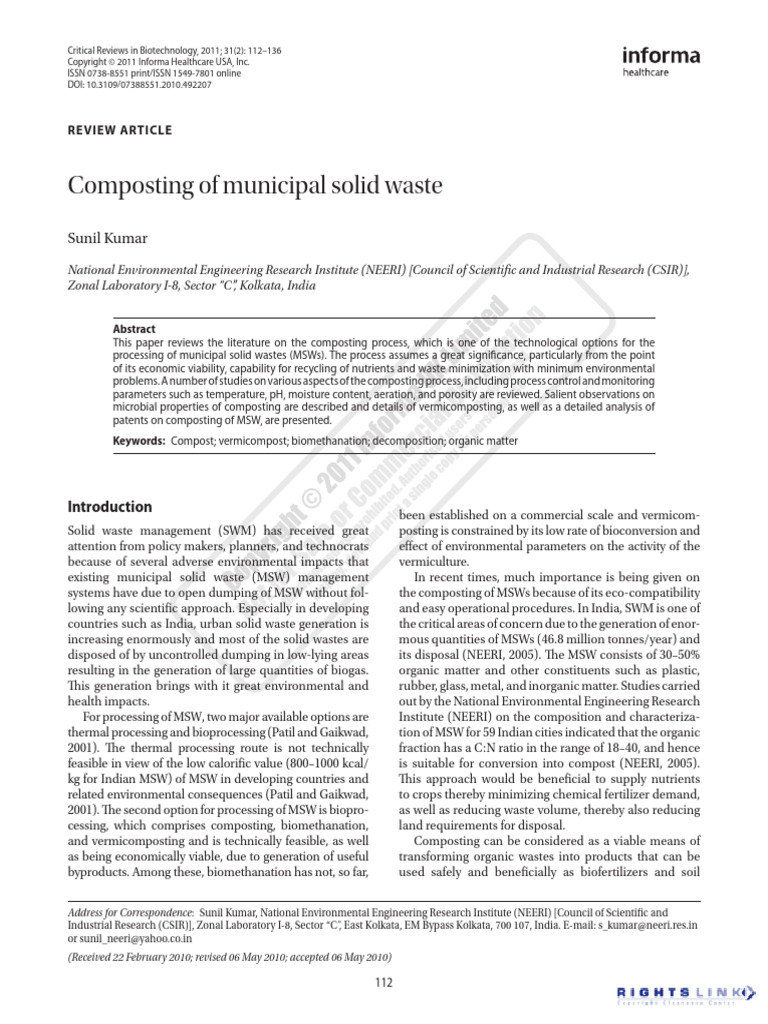 Composting of Municipal Solid Waste | PDF | Compost | Municipal Solid Waste