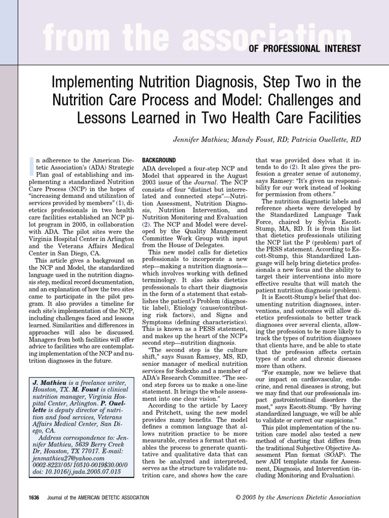 Implementing Nutrition Diagnosis Step Two in The Nutrition | PDF ...