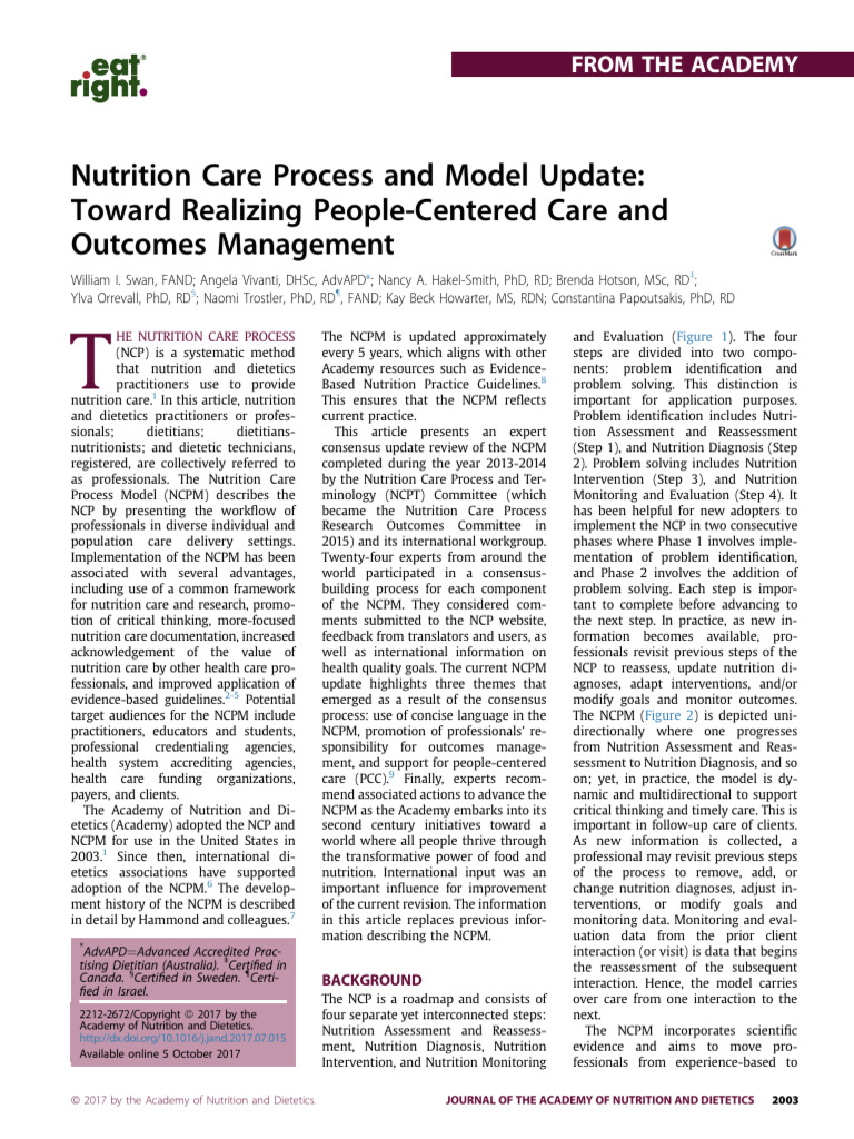 Nutrition Care Process and Model Update-JANDV117-Issue12-Dec2017 | PDF ...