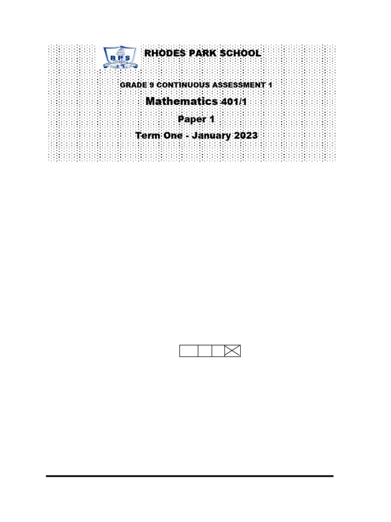 RPS Term 1 G9 P1 -2023 | PDF | Euclidean Geometry