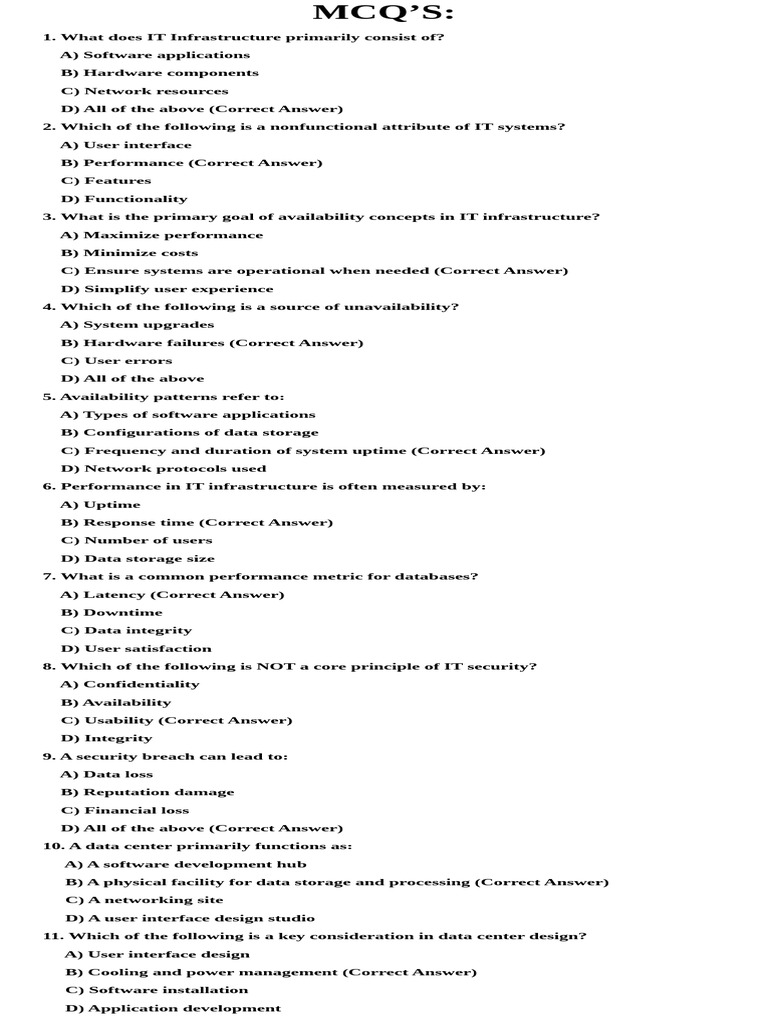 it infrastructure mcqs | PDF | Computer Network | Operating System it infrastructure mcqs | PDF | Computer Network | Operating System