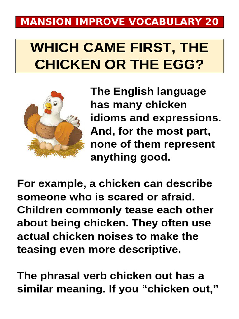 Mansion Improve Vocabulary 20 Chicken or The Egg | PDF