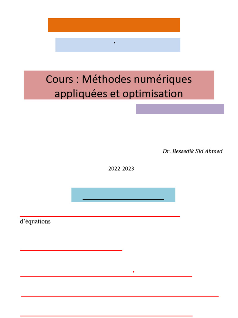 Cours Méthodes Numériques Appliquées Et Optimisation | PDF | Équations ...