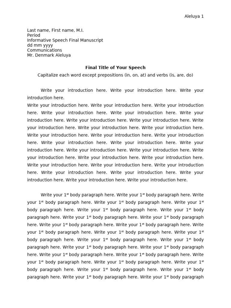 Informative Speech Final Manuscript Guideline | PDF | Psychology ...