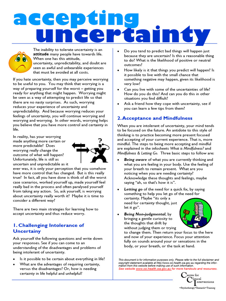 Generalised Anxiety Information Sheet - 06 - Accepting Uncertainty ...