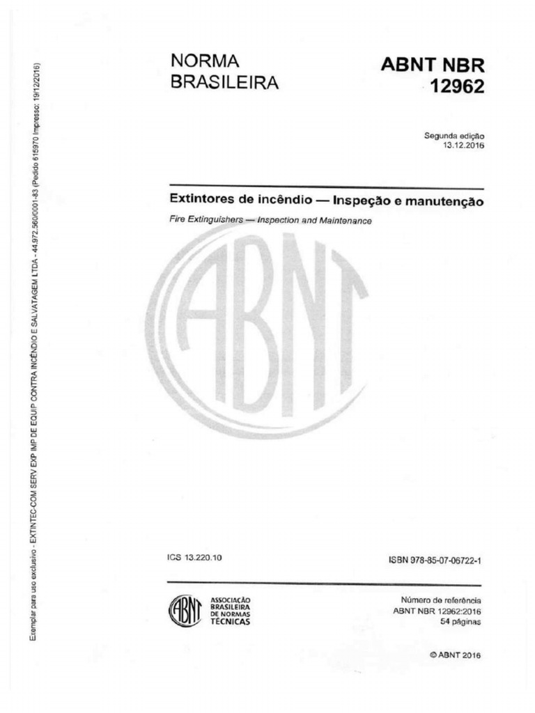 NBR 12962 - Manutenção de Extintores | PDF