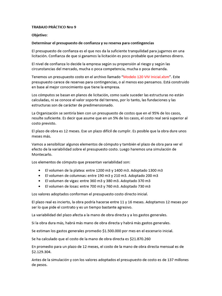 Instructivo TP9 | PDF | Presupuesto