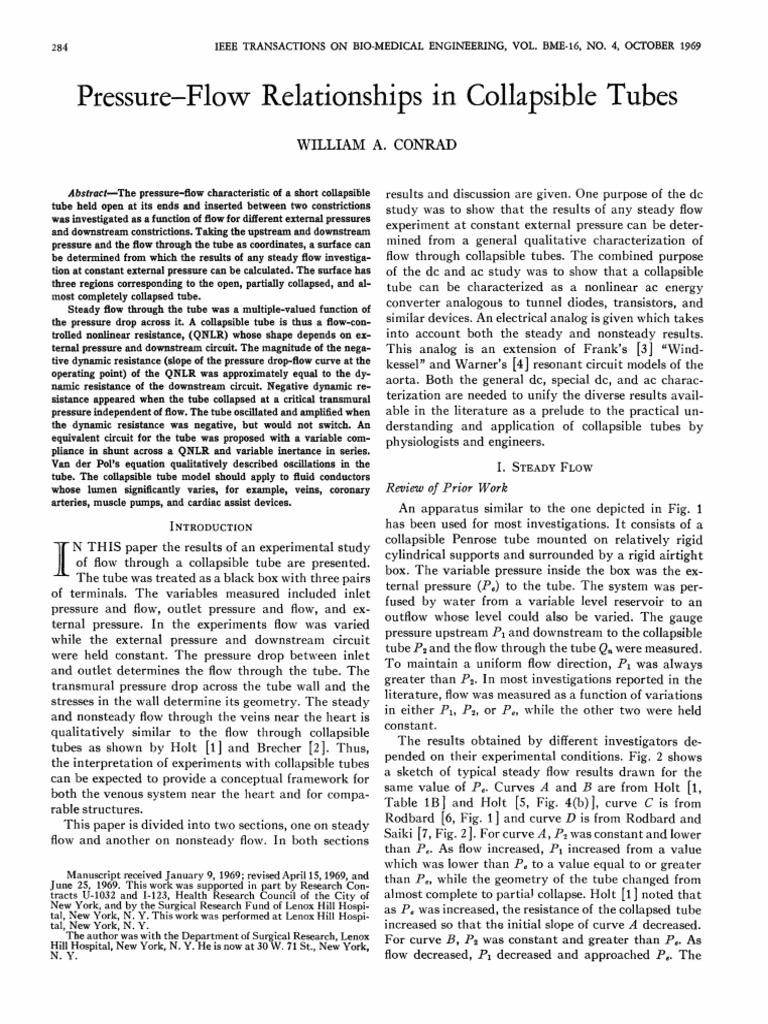 Pressure-Flow Relationships in Collapsible Tubes | PDF | Electrical ...