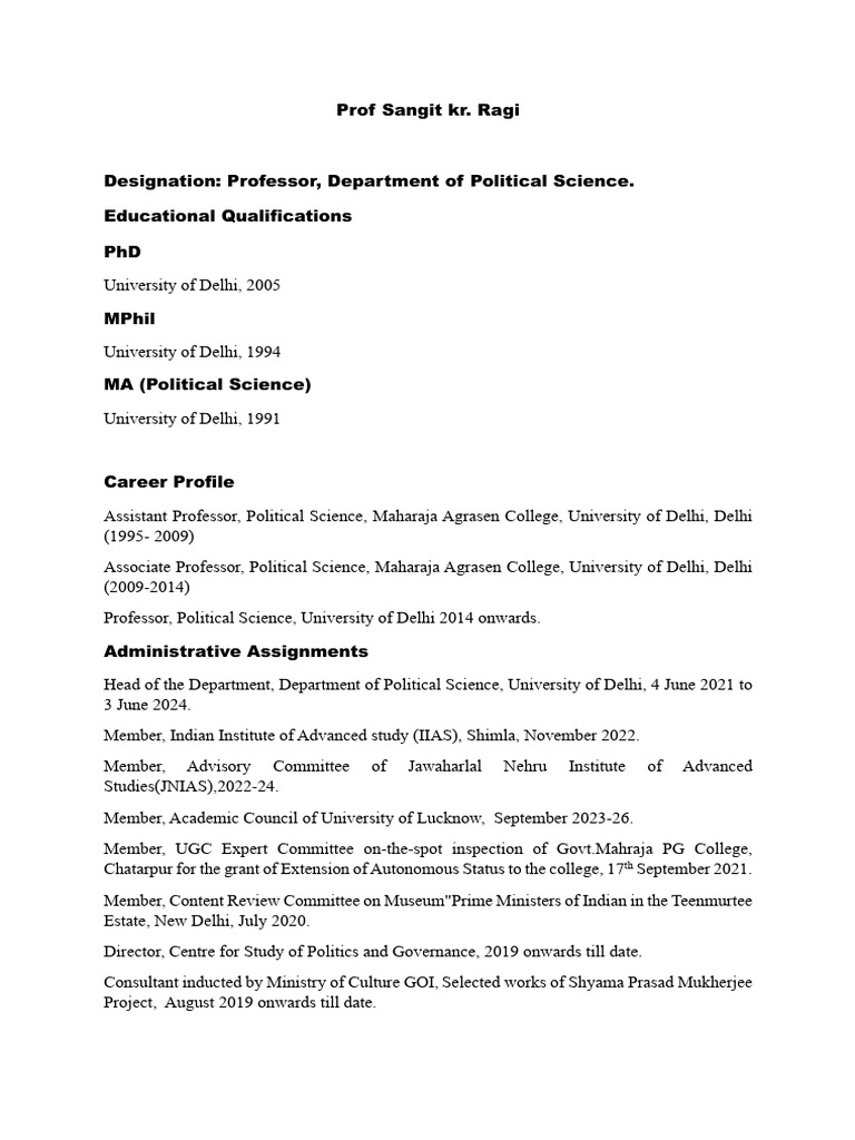 Prof. Sangit Kumar Ragi: Academic Profile | PDF | Narendra Modi
