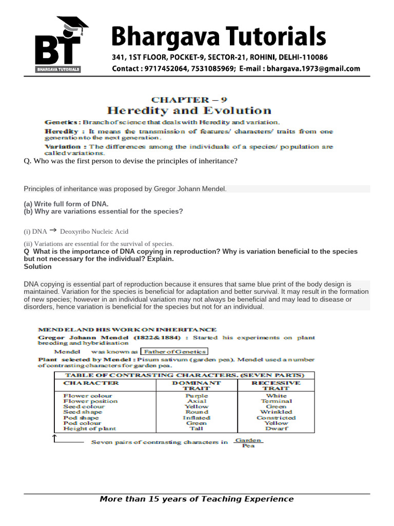 Heredity Notes f (1) | PDF | Dominance (Genetics) | Sex
