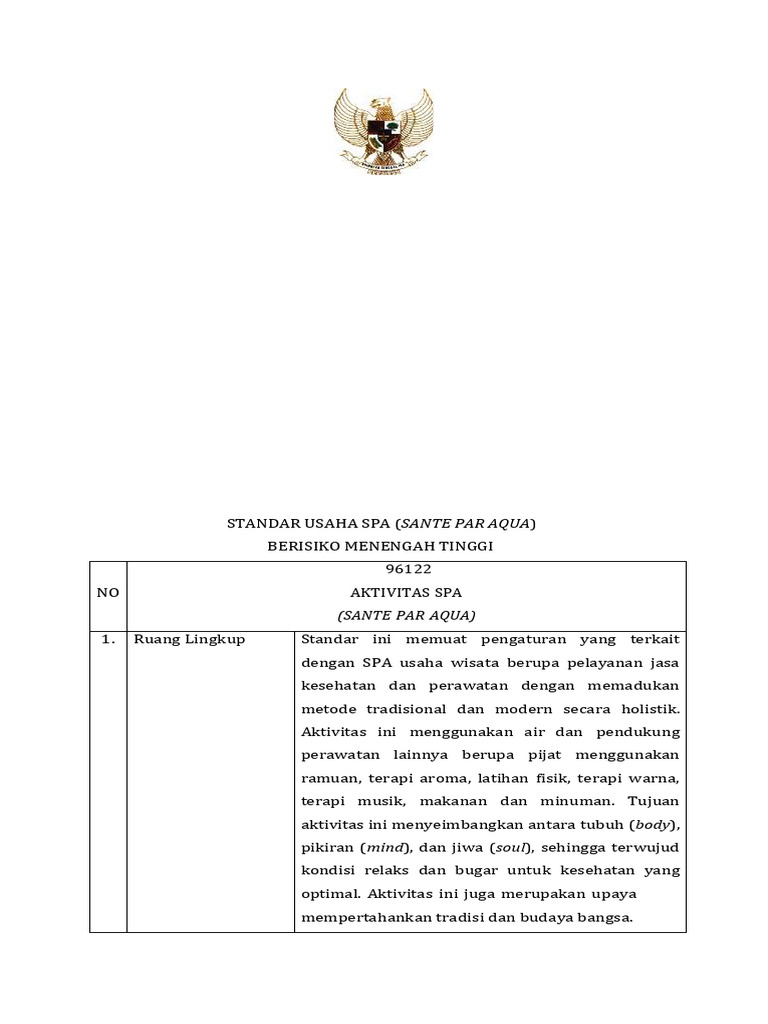 Permen 4 Standar Usaha Spa | PDF