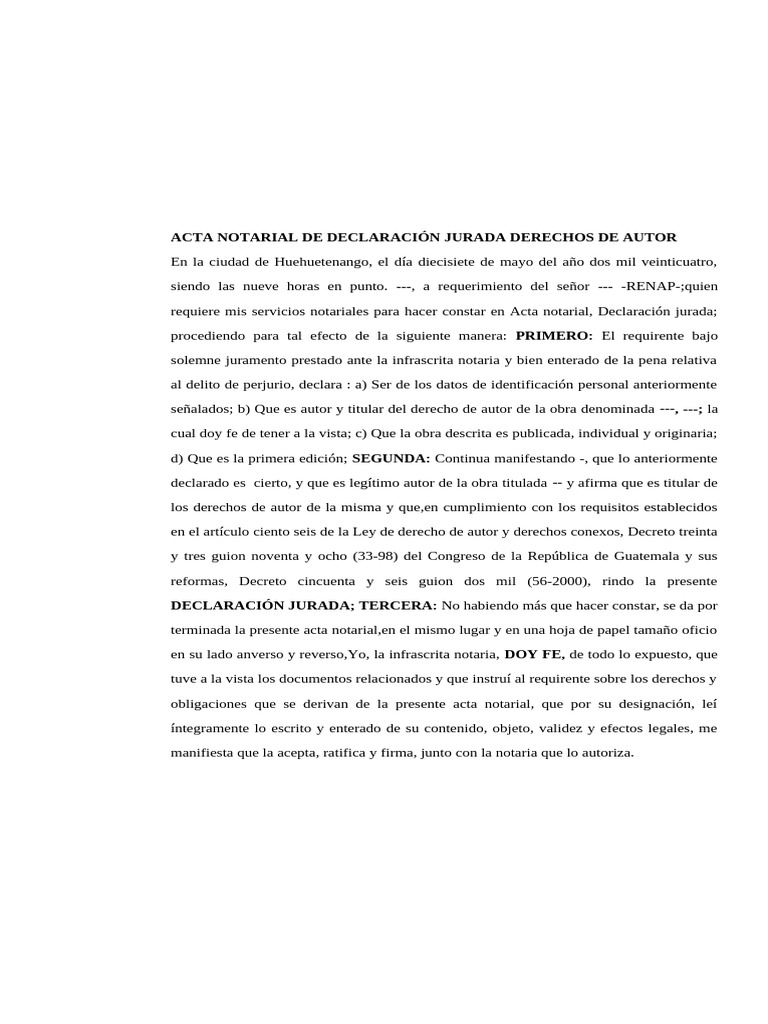 Acta Notarial de Declaración Jurada Derechos de Autor2 | PDF