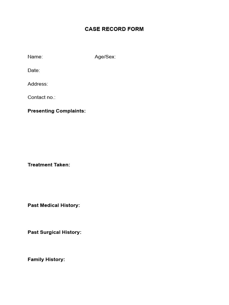 Comprehensive Medical Case Record Form | PDF