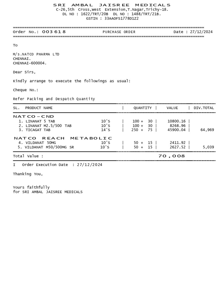 Pharmaceutical Purchase Order | PDF