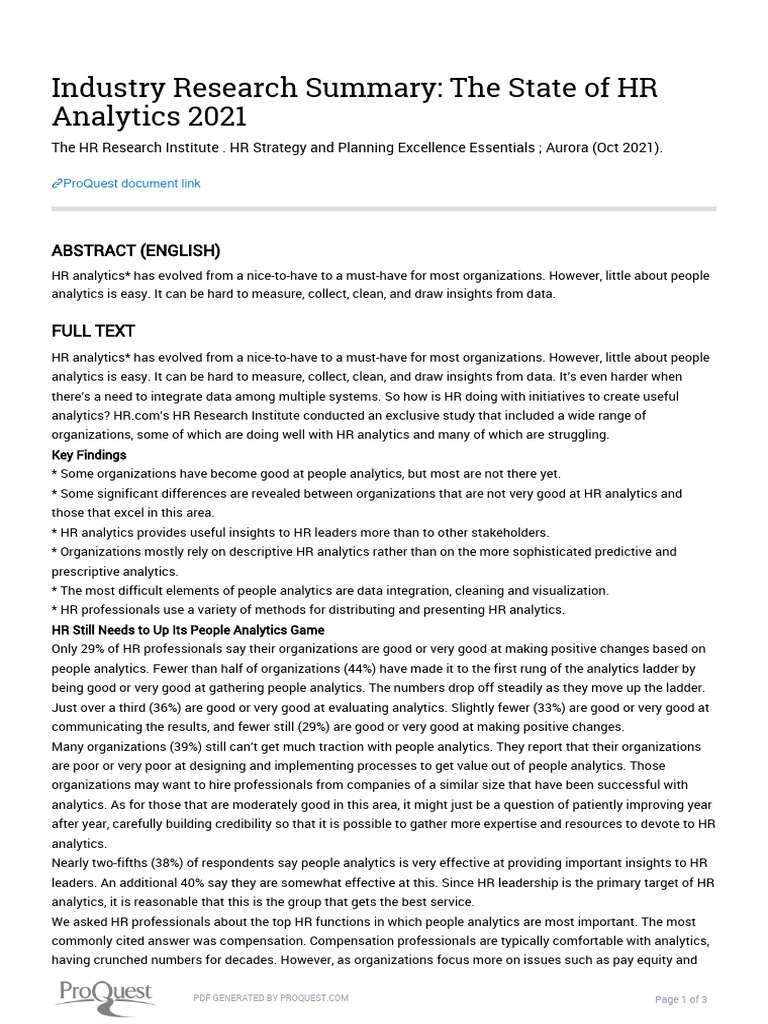 The State of HR Analytics 2021 | PDF | Analytics | Data