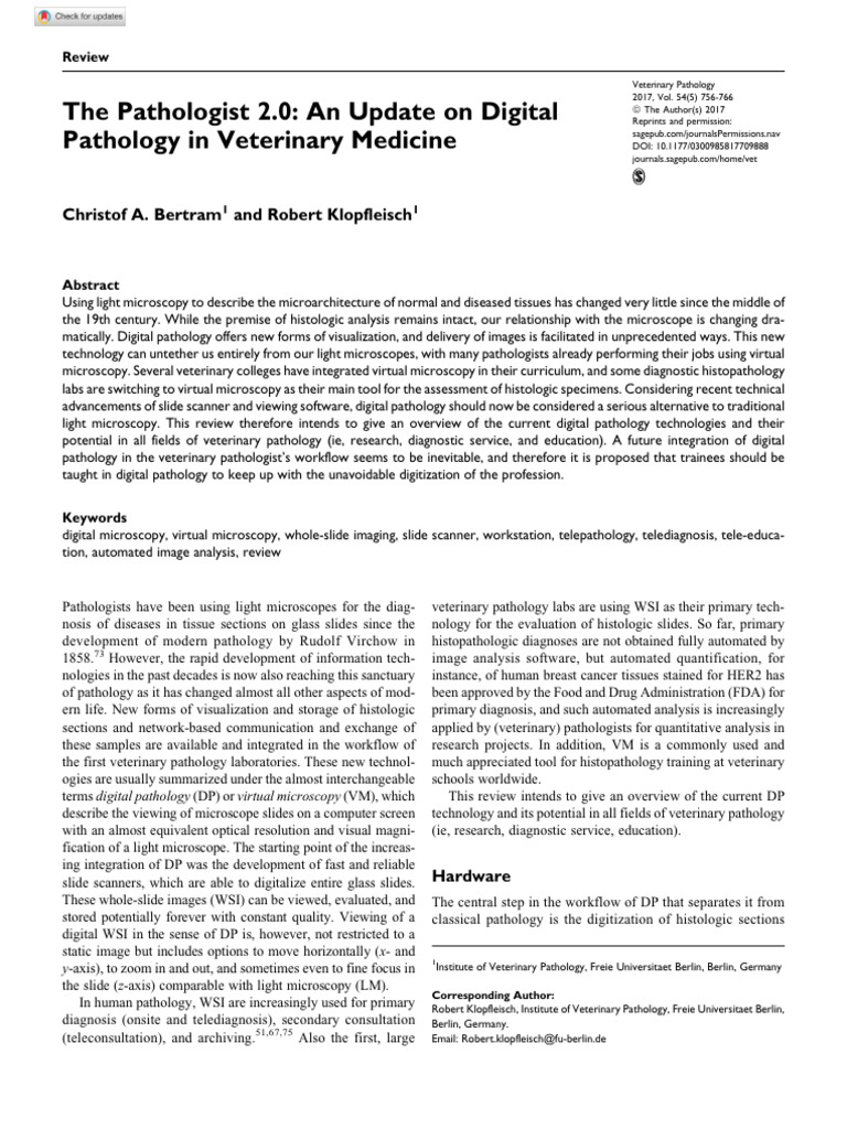 Bertram Klopfleisch 2017 The Pathologist 2 0 An Update On Digital Pathology in Veterinary ...