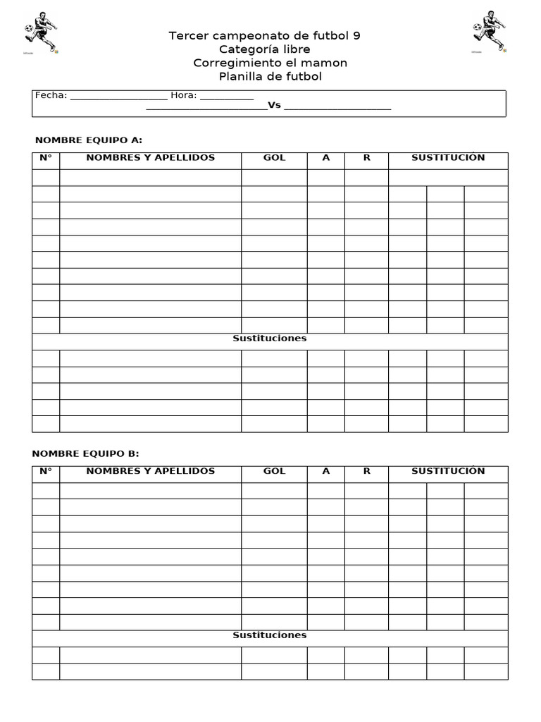 Planilla de Futbol 9 CORREGIMIENTO EL MAMON | PDF