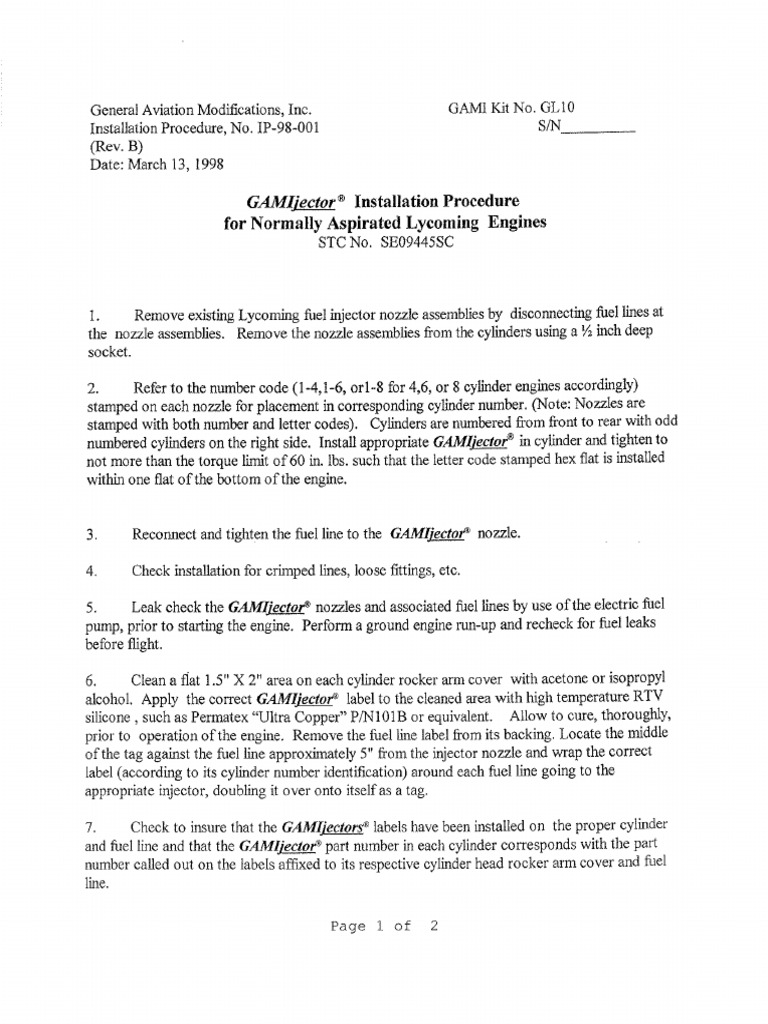 GAMI IP-98-001 Rev B Lyc GL10 | PDF