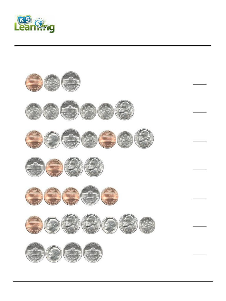 Grade 2 Money Counting Worksheet | PDF