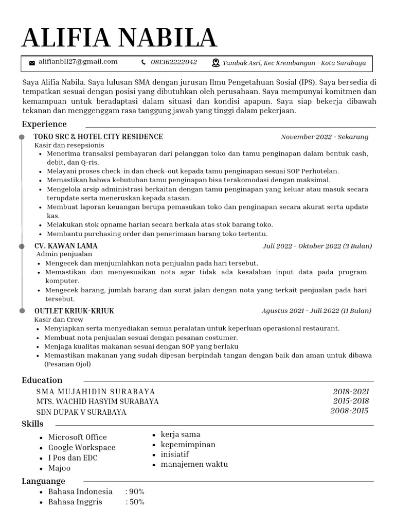CV Alifia Nabila | PDF