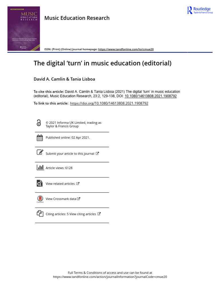 The Digital Turn in Music Education Editorial | PDF | Educational ...