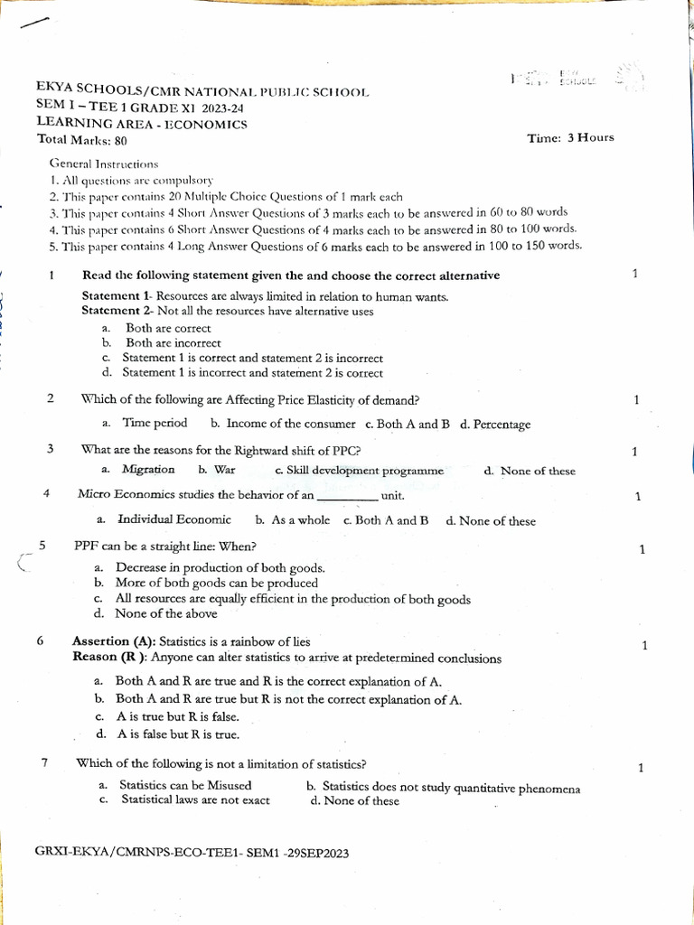 Economics_PYQ_Sep_2023 | PDF | Demand | Supply (Economics)