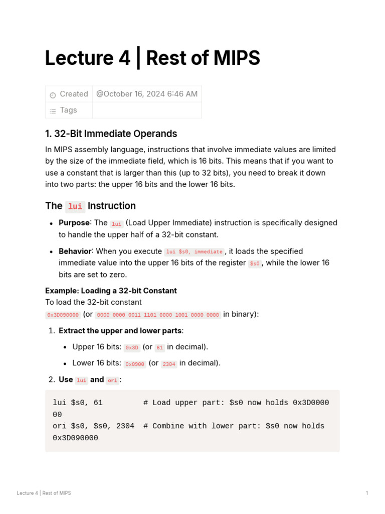 MIPS Assembly: Immediate & Branching | PDF | Assembly Language | Computing