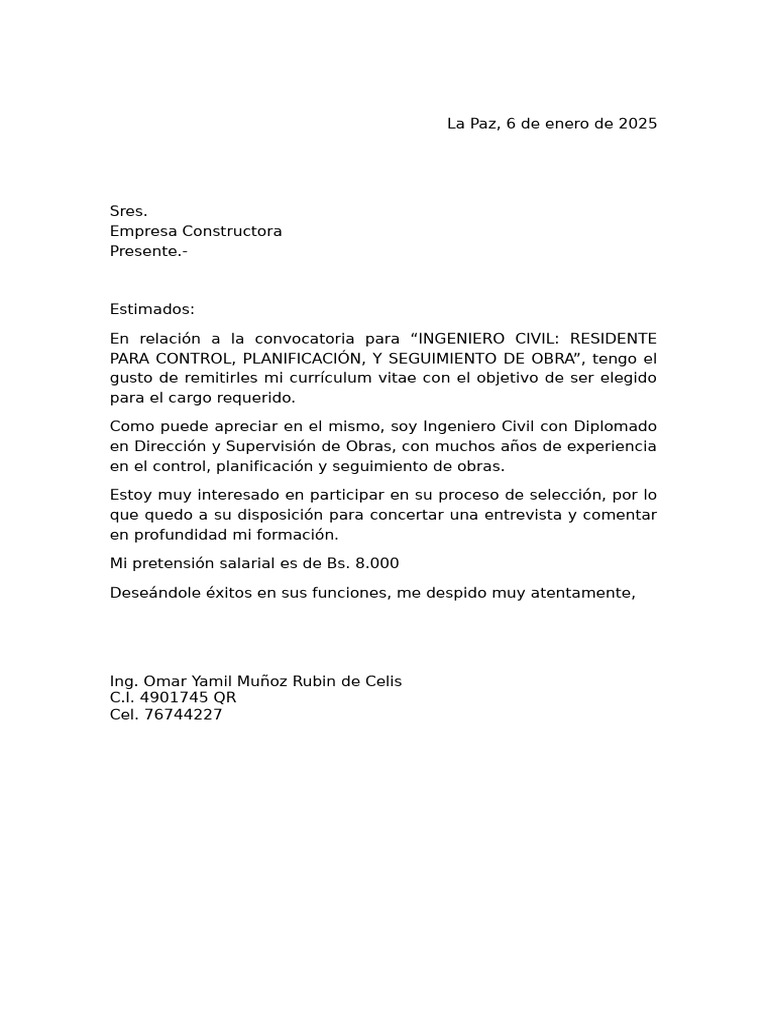 Carta de Presentación Empresa Constructora | PDF