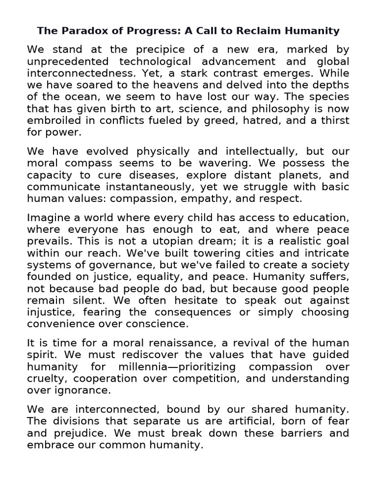 The Paradox of Progress A Call to Reclaim Humanity.edited | PDF