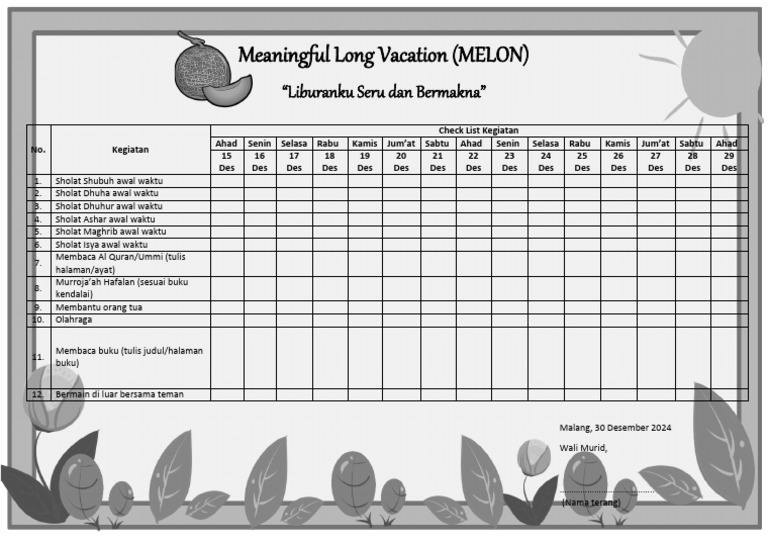 Meaningful Long Vacation Checklist | PDF