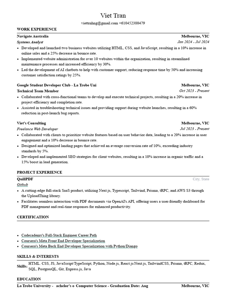 Viet's Resume | PDF | Java Script | Computing
