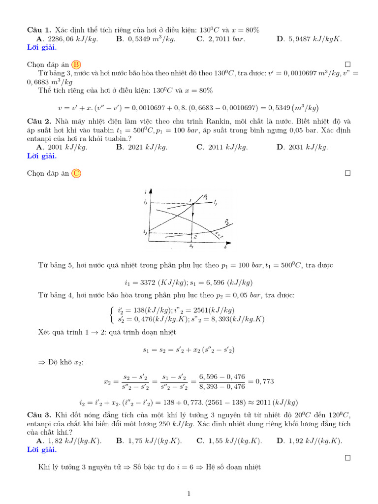 Nhiệt động kỹ thuật - EPU (phần 48 câu TN) | PDF