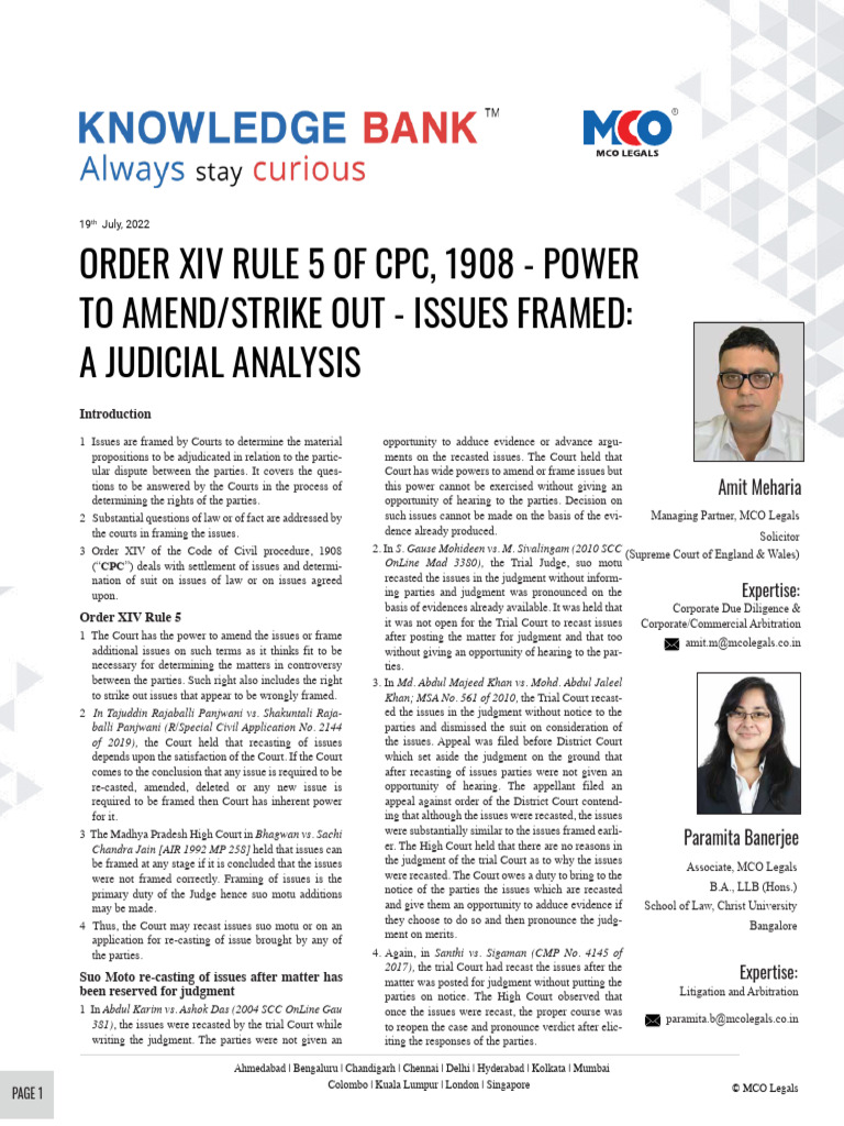 Judicial Analysis of CPC Order 14 Rule 5 | PDF | Judgment (Law) | Lawsuit