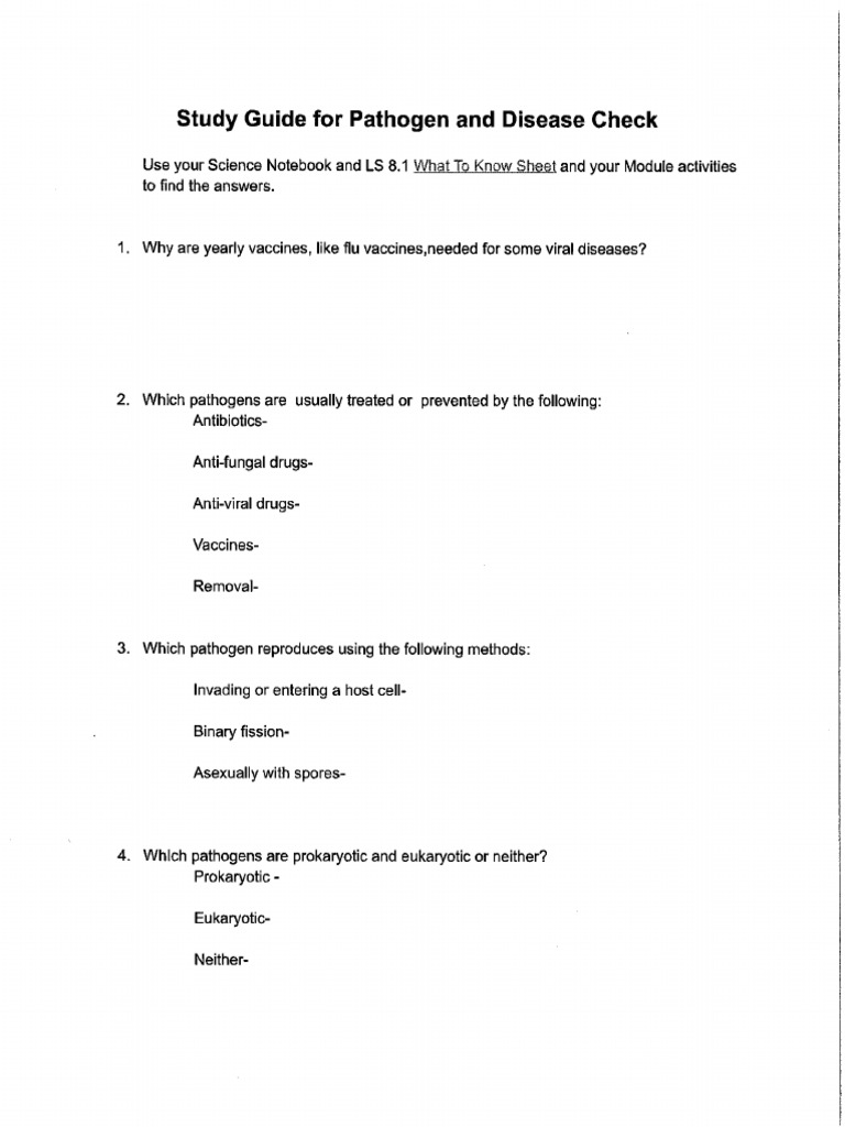 Study Guide For Pathogen and Disease Check | PDF
