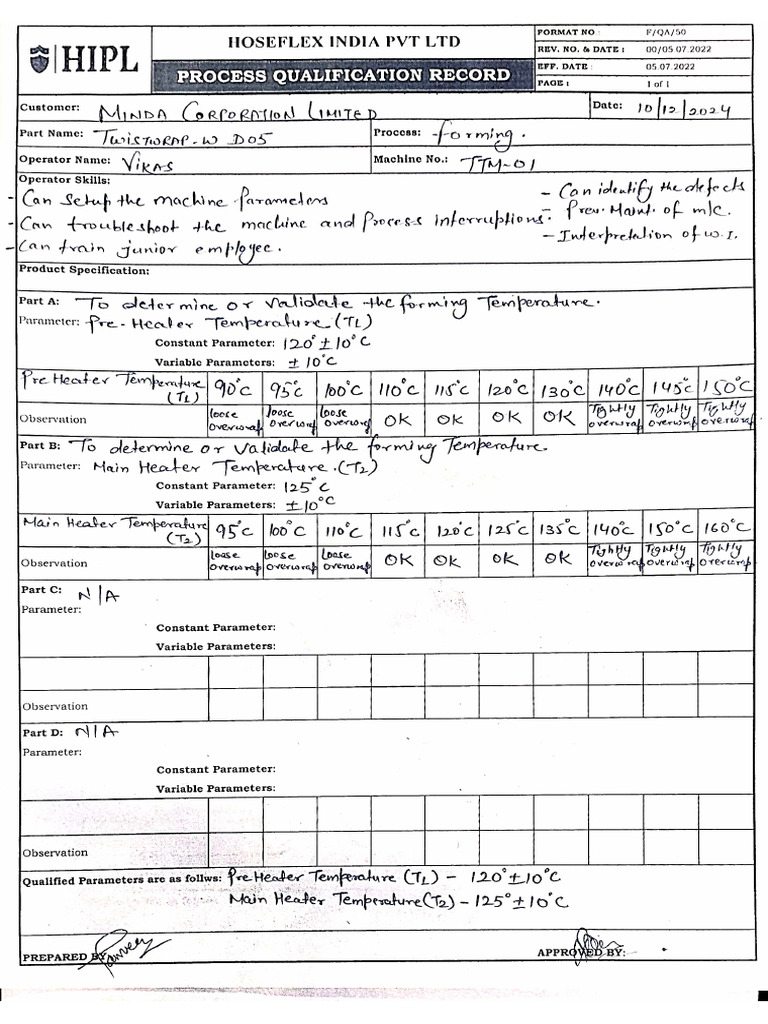 Process Qualification Record | PDF