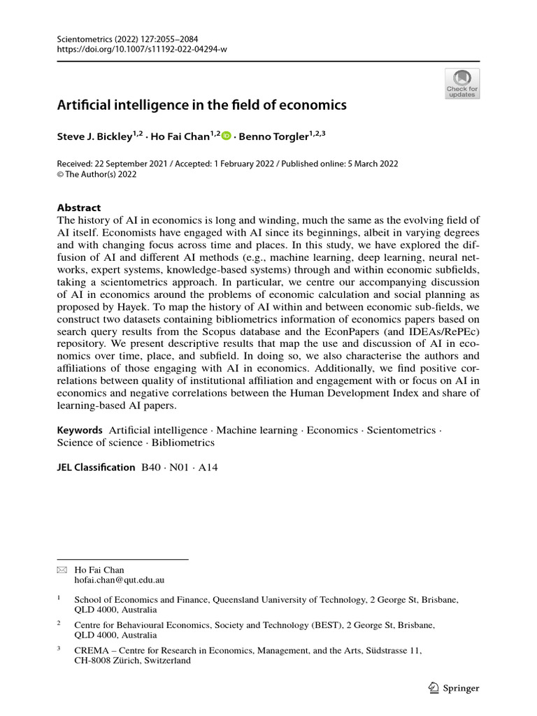 Artificial Intelligence in The Field of Economics | PDF | Artificial ...