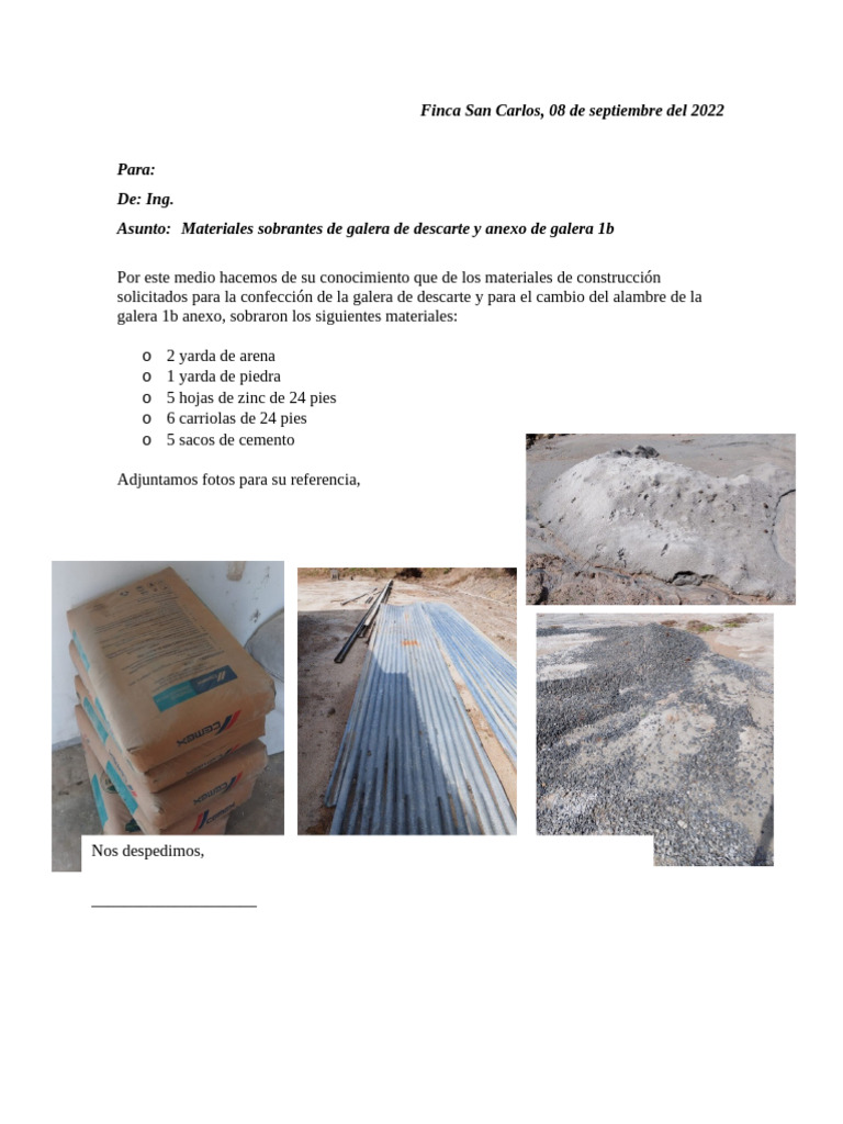 REPORTE - Material Sobrante | PDF