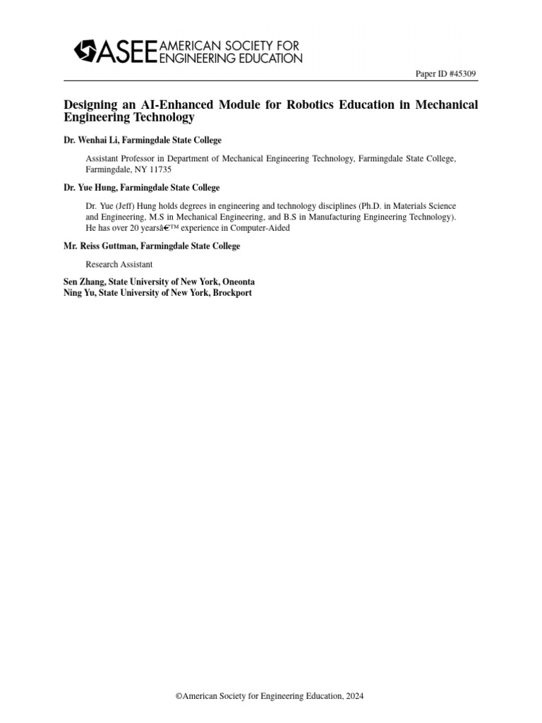 Designing An Ai Enhanced Module For Robotics Education in Mechanical ...