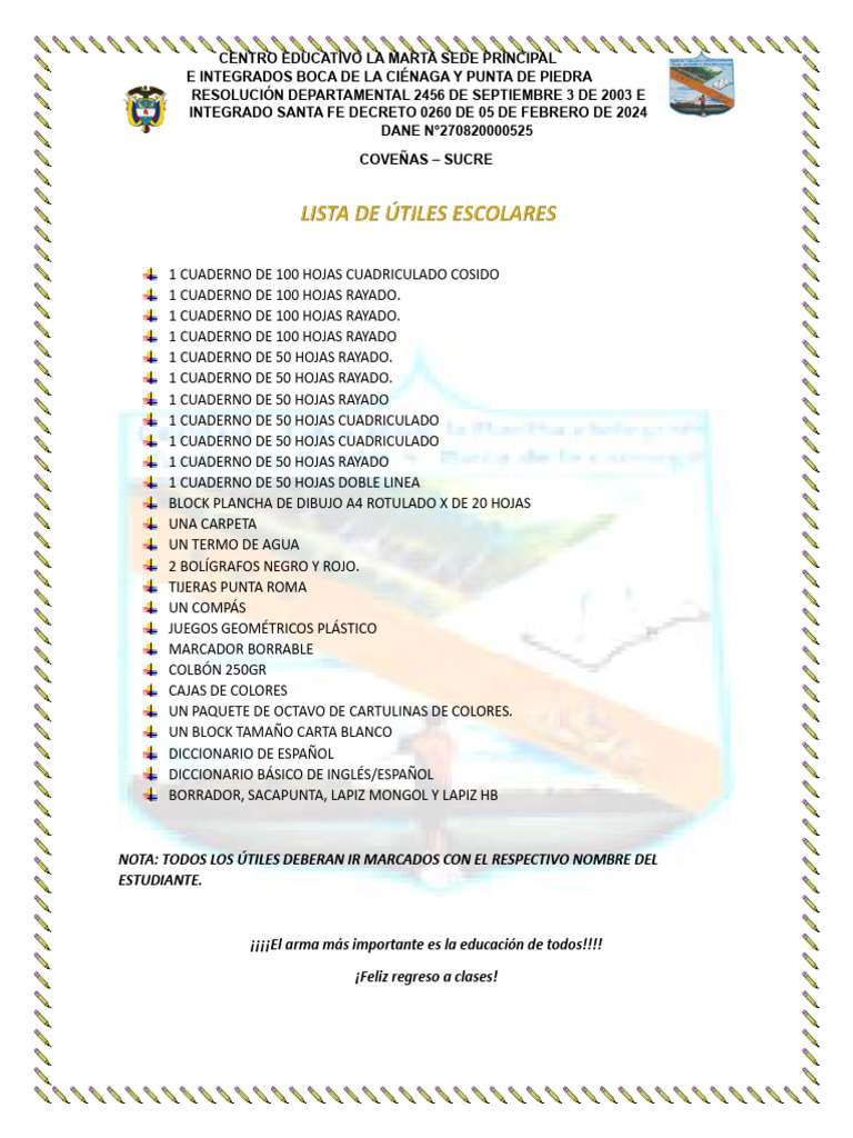 ÚTILES ESCOLARES 2025 | PDF