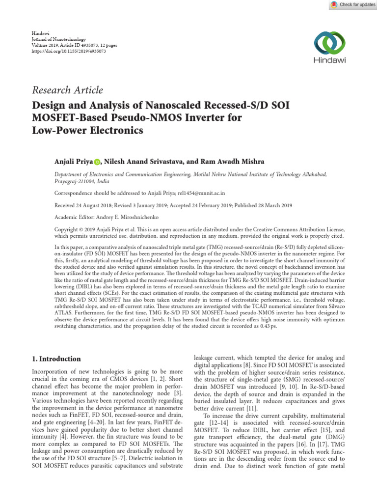 Journal of Nanotechnology - 2019 - Priya - Design and Analysis of ... Journal of Nanotechnology - 2019 - Priya - Design and Analysis of ...