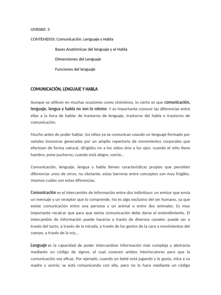 Unidad Comunicación, Lenguaje y Habla-5 | PDF | Palabra | Comunicación