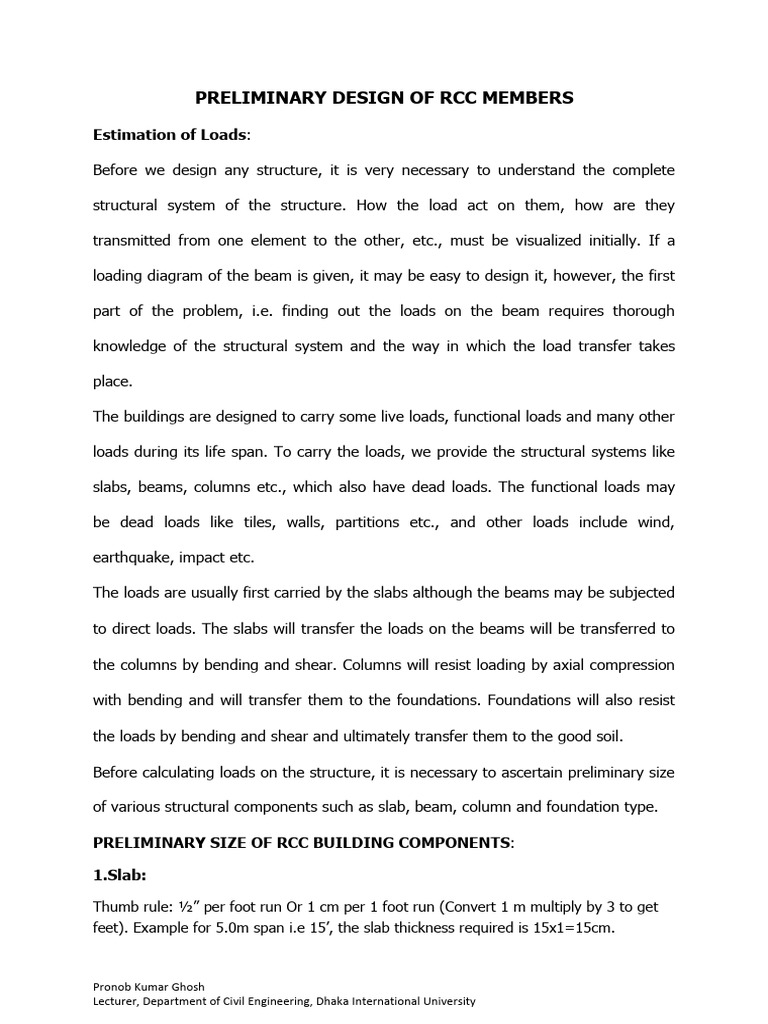 Preliminary Size of RCC Members | PDF | Beam (Structure) | Bending