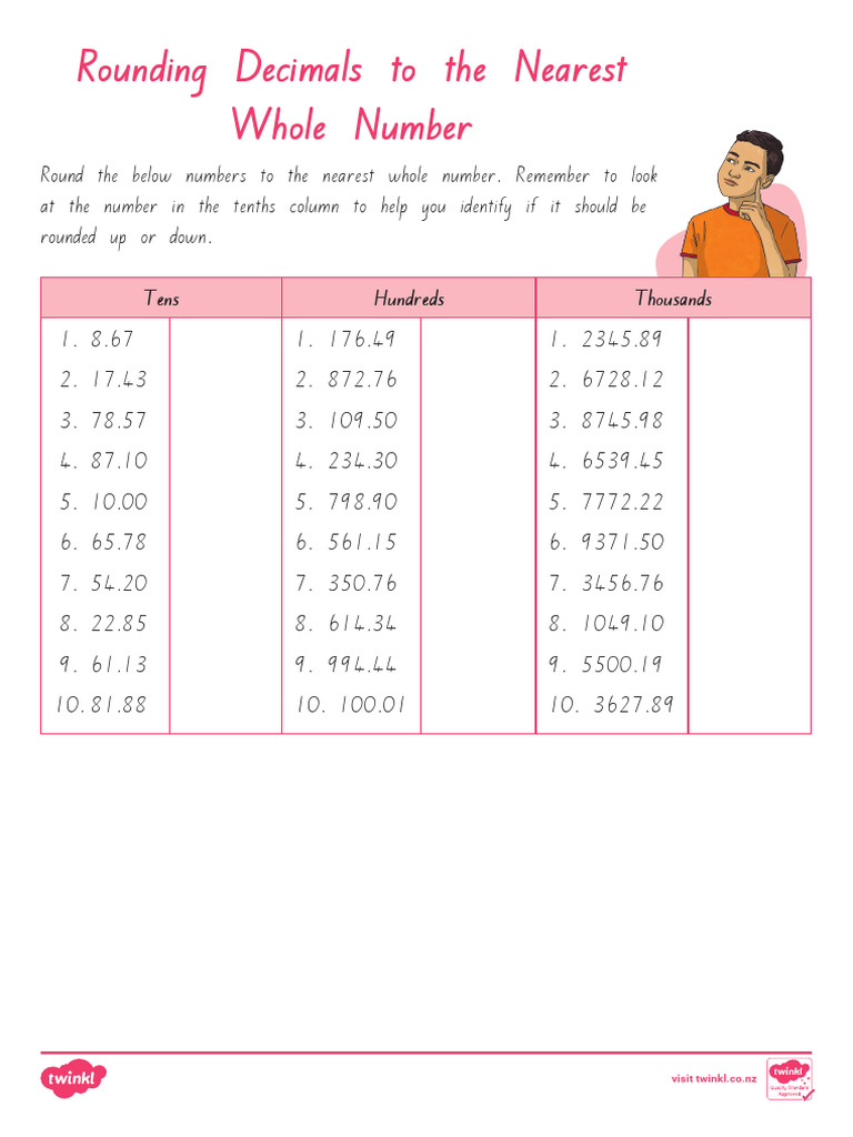 NZ M 2548982 Rounding Decimals To The Nearest Whole Number Worksheet ...