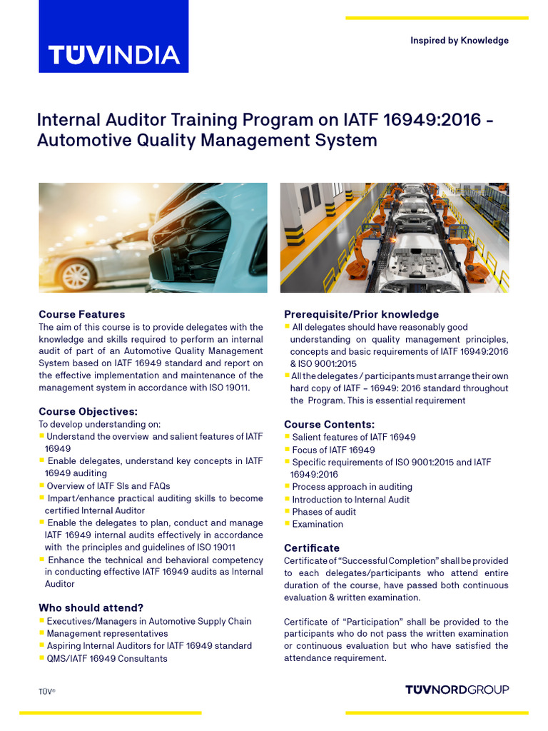 Internal Auditor Training Program On IATF 169492016 - Automotive ...